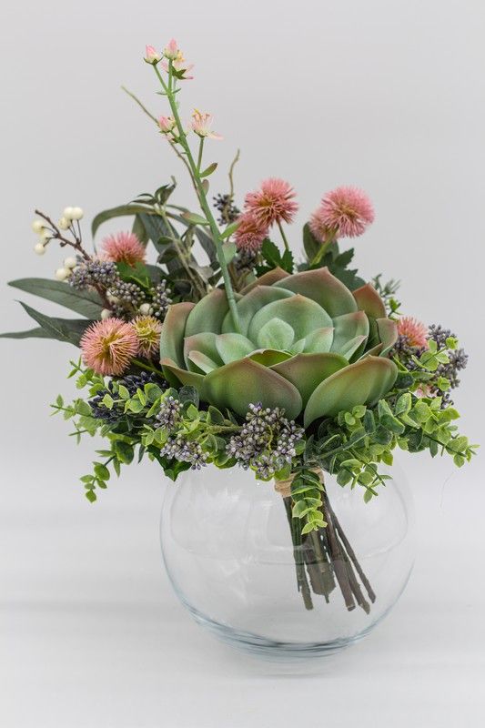 Bouquet en flor artificial con echeveria florecida en color rosa como ...